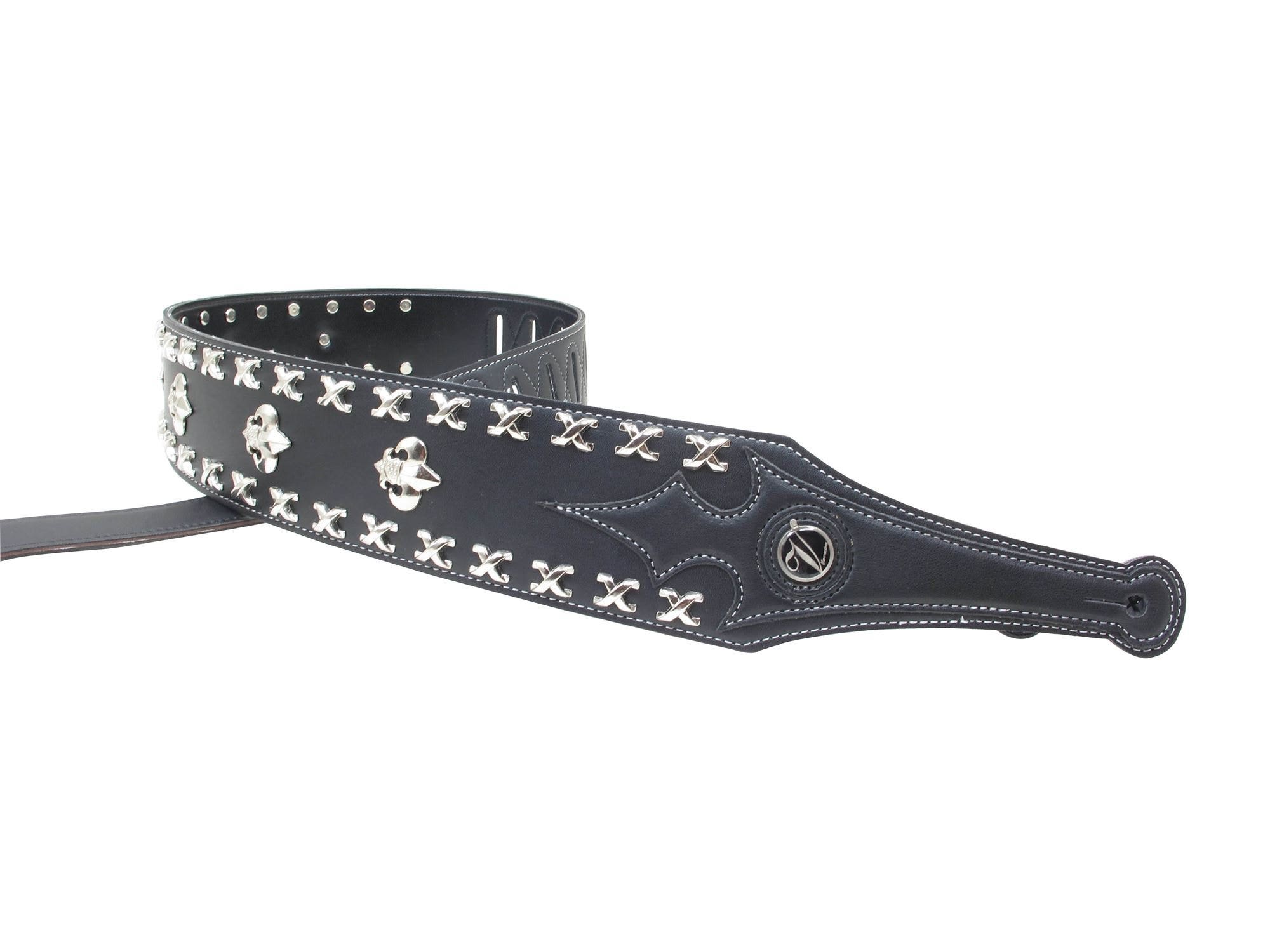 Vorson B7ND064 Leather Guitar Strap Chrome X and Crest | American ...